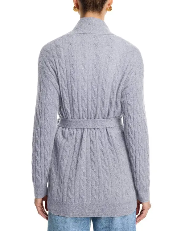 Bloomingdale'S Tie Waist Cable Cardigan - Medium Grey