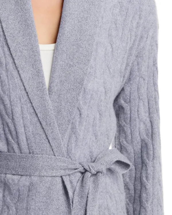 Bloomingdale'S Tie Waist Cable Cardigan - Medium Grey