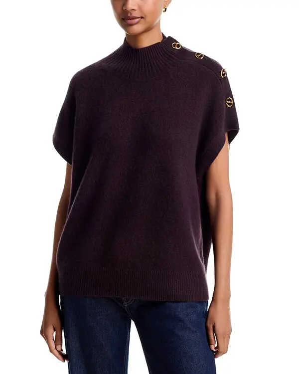 Bloomingdale'S Button Mockneck Sweater - Dark Brown