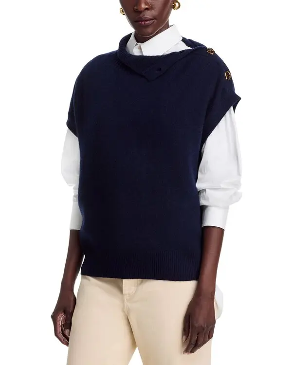Bloomingdale'S Button Mockneck Sweater - Navy