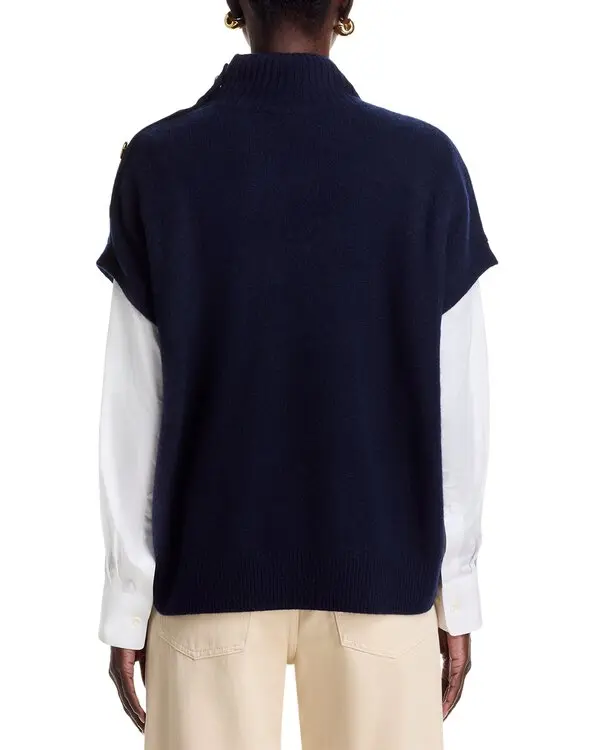 Bloomingdale'S Button Mockneck Sweater - Navy