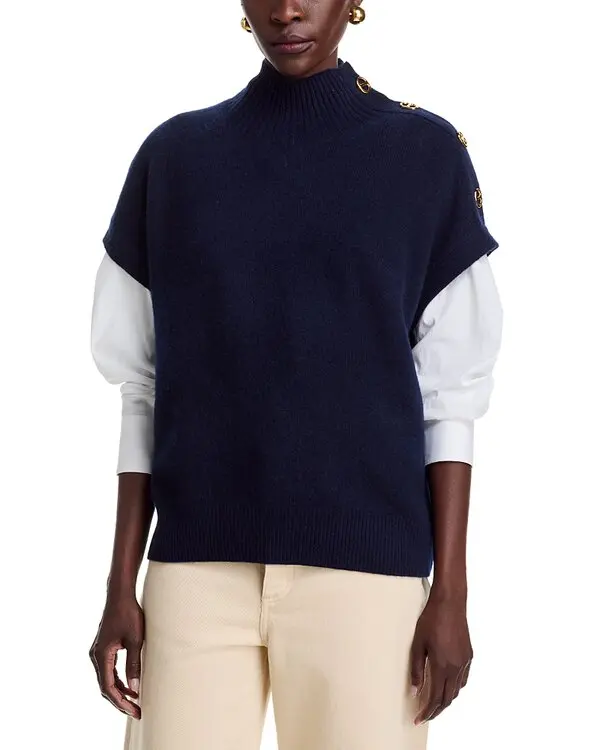 Bloomingdale'S Button Mockneck Sweater - Navy