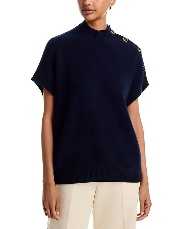 Bloomingdale'S Button Mockneck Sweater - Navy