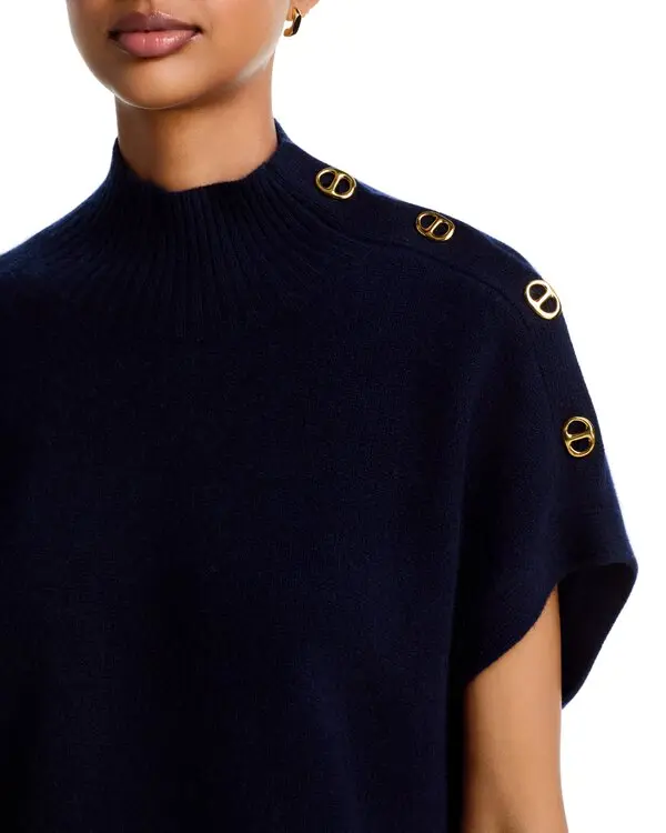 Bloomingdale'S Button Mockneck Sweater - Navy
