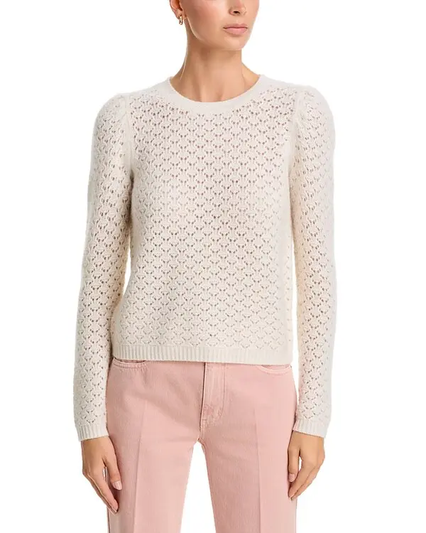 Bloomingdale'S Pointelle Crewneck Puff Sleeve Cashmere Sweater, Exclusive - Ivory