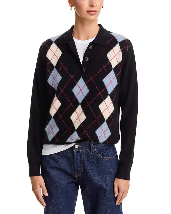 Bloomingdale'S Argyle Polo Cashmere Sweater, Exclusive - Black Multi