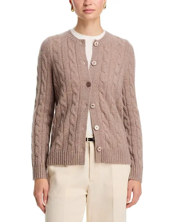 Bloomingdale'S 100% Cashmere Crewneck Cable Knit Cardigan Sweater Exclusive - Sesame