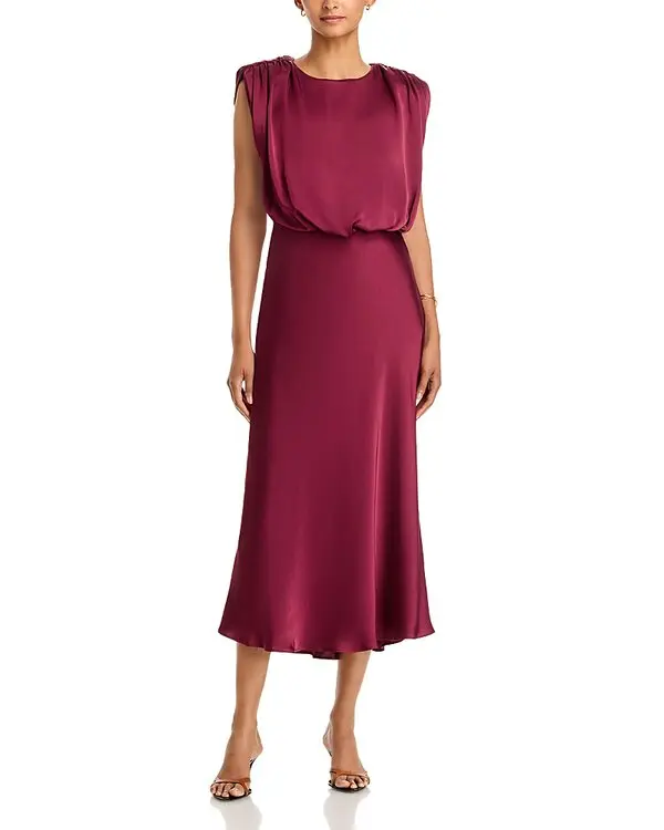 TOCCIN Flora Sleeveless Blouson Silky Satin Dress - Wine