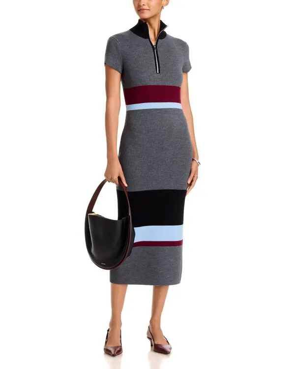 TOCCIN Dasha Half Zip Mock Neck Midi Dress