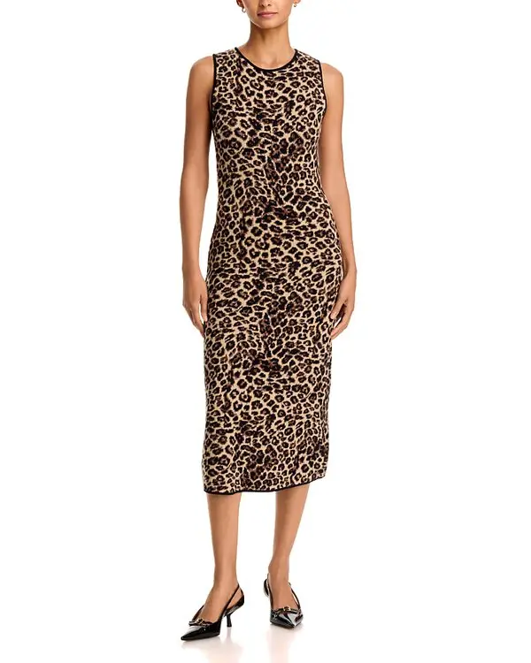 TOCCIN A-line Sleeveless Midi Dress In Leopard Print