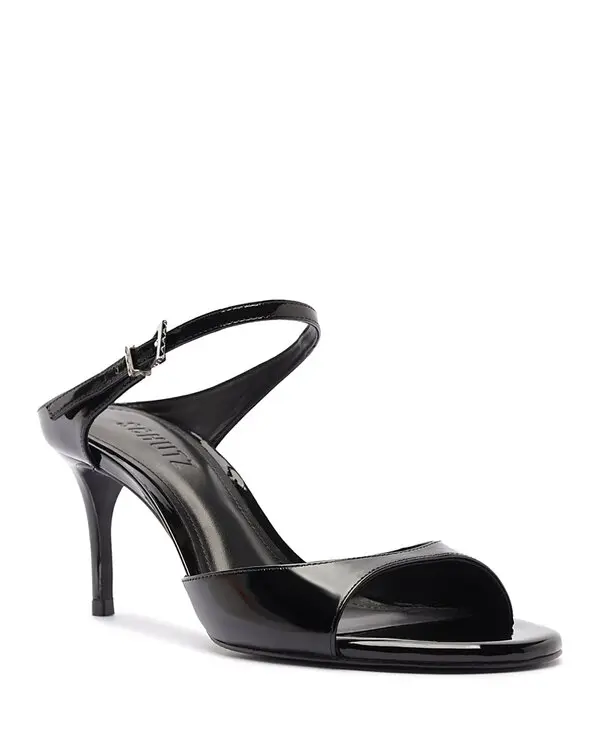 Schutz Lyra Patent Leather Stiletto Sandals - Black
