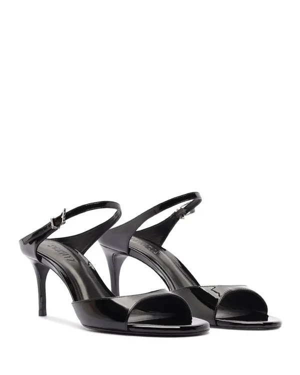 Schutz Lyra Patent Leather Stiletto Sandals - Black