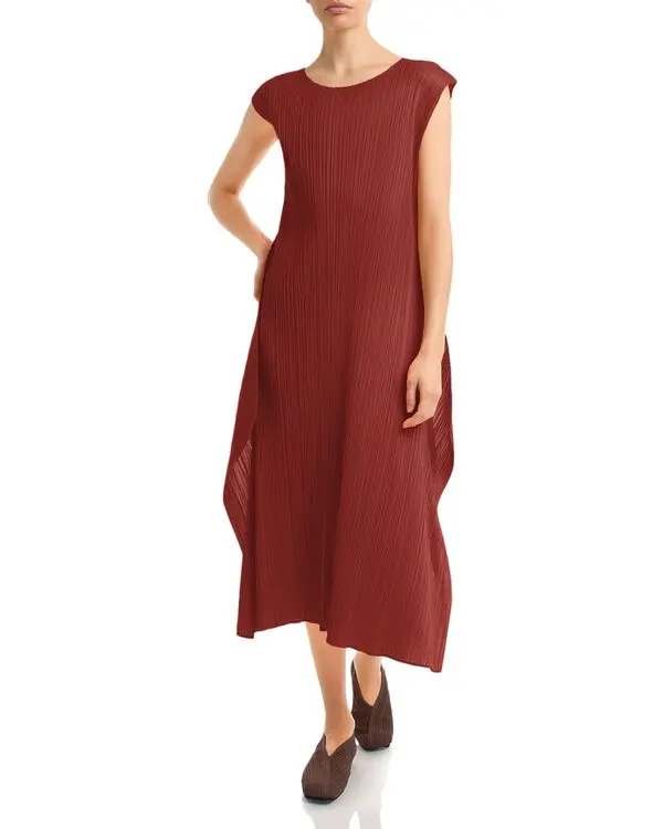 Issey Miyake September Pleated Dress - Red Brown