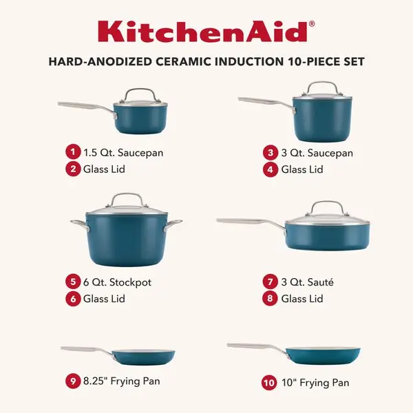 KITCHENAID 10 Piece Hard Anodized Ceramic Induction Cookware Set