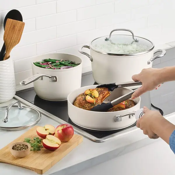 KITCHENAID 10 Piece Hard Anodized Ceramic Induction Cookware Set - White