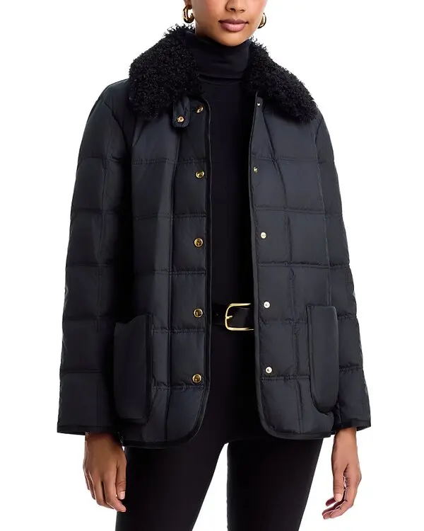 Moncler Cygnes Quilted Down Jacket With Textured Collar And Belted Waist