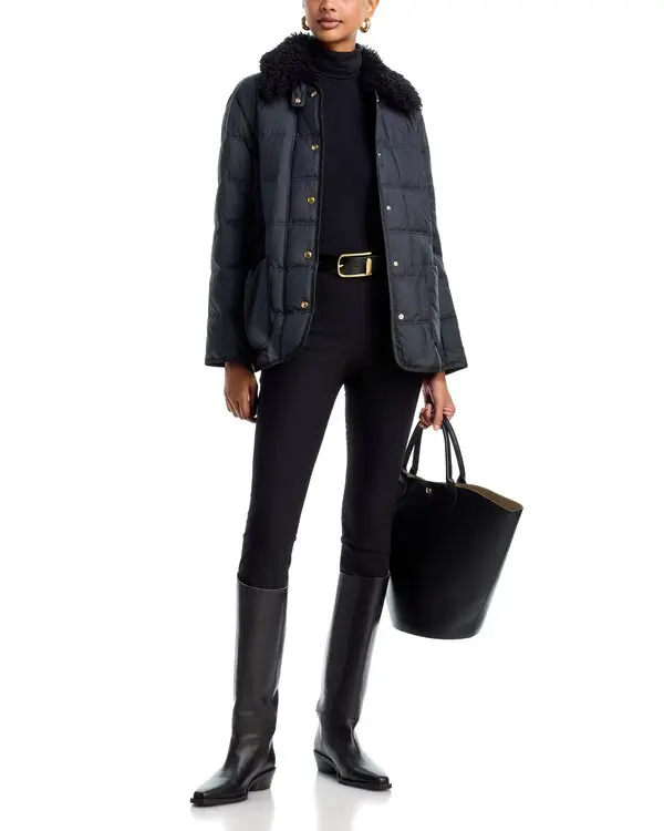 Moncler Cygnes Quilted Down Jacket With Textured Collar And Belted Waist
