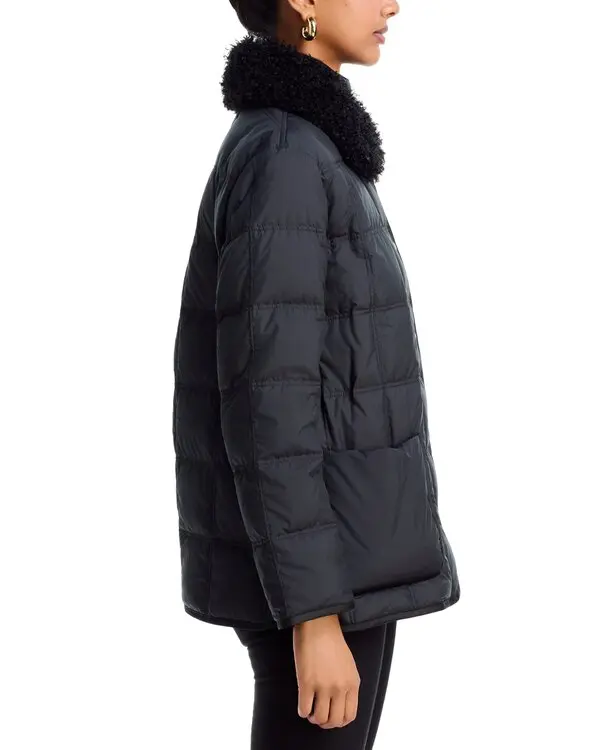 Moncler Cygnes Quilted Down Jacket With Textured Collar And Belted Waist