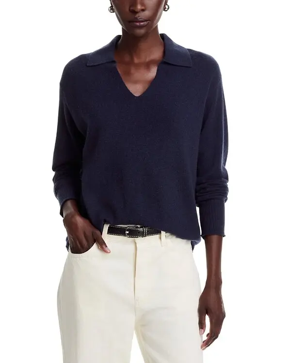 Bloomingdale'S Split Collar Polo Cashmere Sweater, Exclusive - Navy