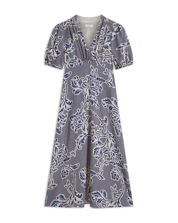 HOBBS LONDON Sidonie Floral Midi Dress - Blue Cream