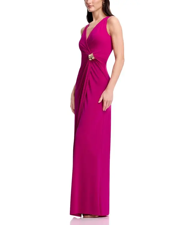 Dress The Population Deb Deep V Pleated Wrap A-line Maxi Dress