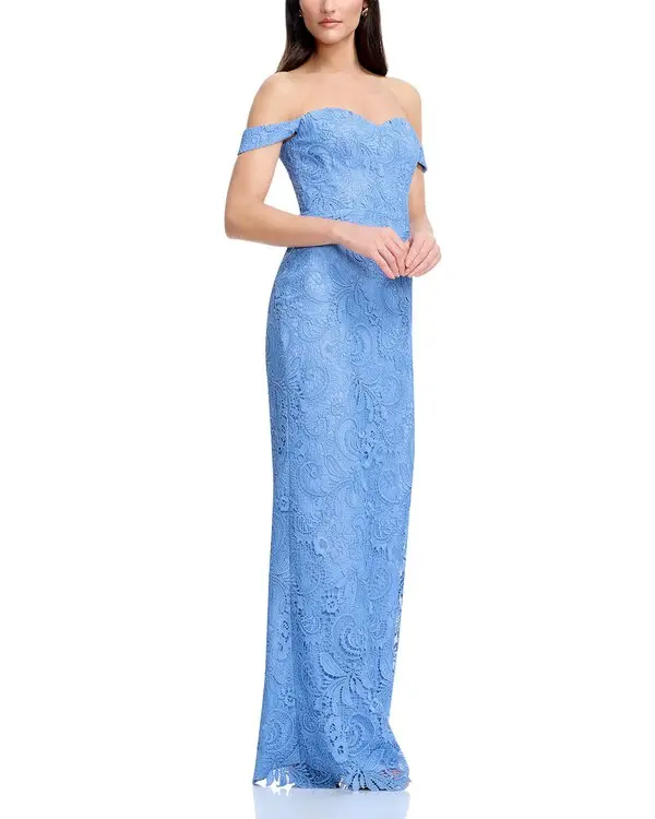 Dress The Population Off-the-shoulder Sheath Gown With Lace Detail