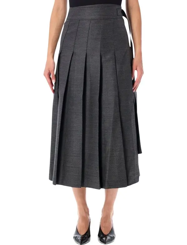 RÓHE Wool Blend Pleated Midi Wrap Skirt - Grigio