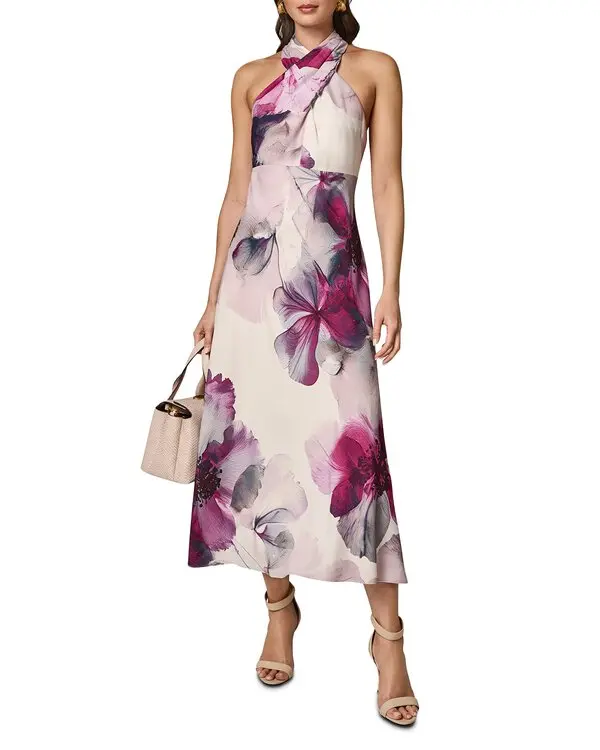 Donna Karan New York Floral Print Halter Neck Midi Dress