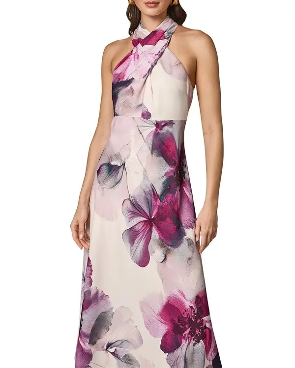 Donna Karan New York Floral Print Halter Neck Midi Dress