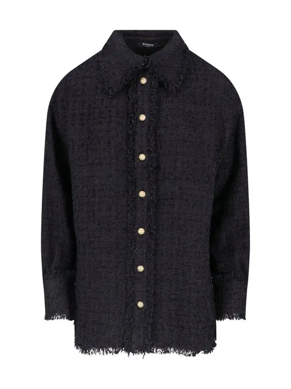 Balmain Structured Cotton-polyamide Button-down Shirt - Black