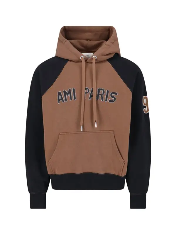 AMI Paris Organic Cotton Sweatshirt With Stretch Cuffs - Brown