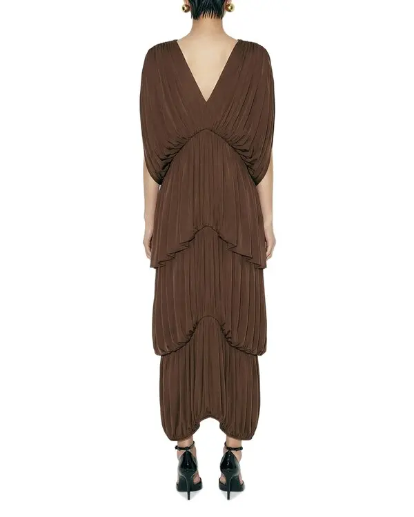 Ronny Kobo Plunge Neck Draped Maxi Dress - Chocolate