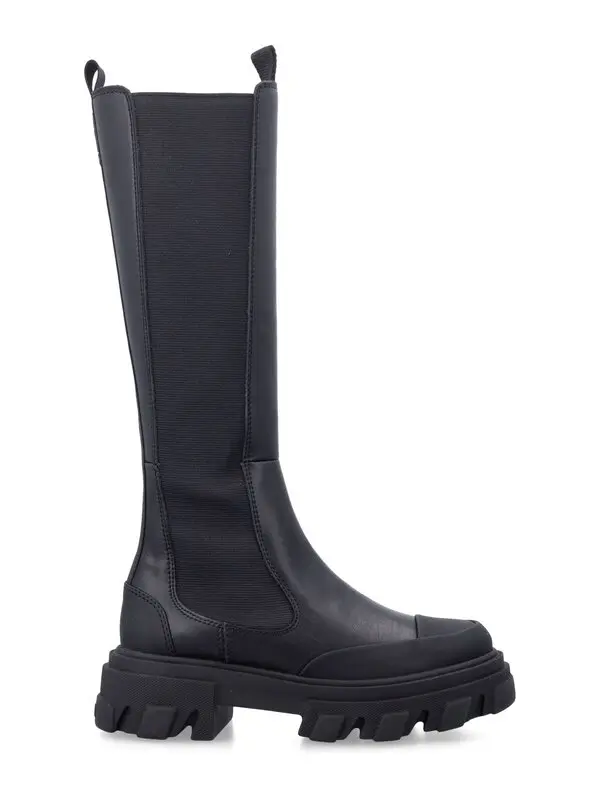 GANNI High-shaft Leather Chelsea Boots With Chunky Rubber Sole - Nero