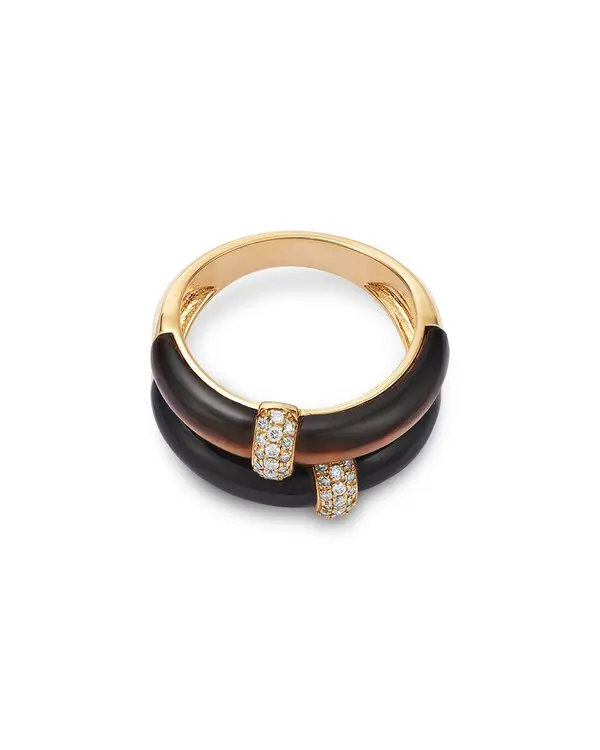 Bloomingdale'S Faux Stack Ring With Tiger Eye, Onyx, And Diamonds In 14k Yellow