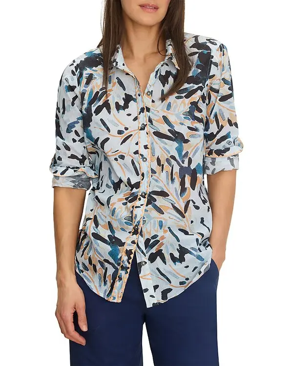 NIC+ZOE Garden Shade" Printed Crinkle Shirt - Blue Multi