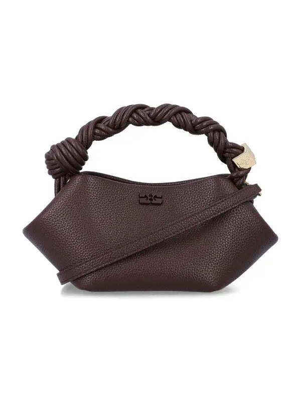 GANNI Mini Bou Grained Handbag With Braided Handle And Dice Charm - Chicory Coffee
