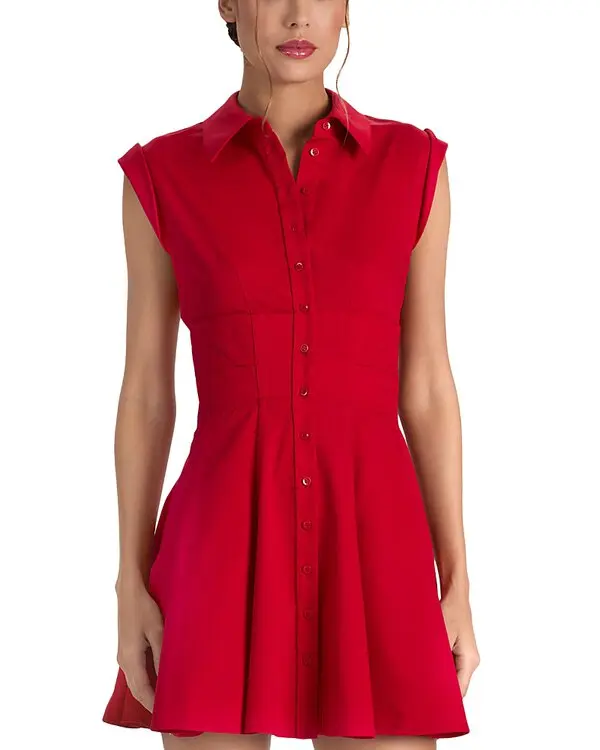 Alice + Olivia Kim Paneled Corset Flare Mini Dress - Hibiscus
