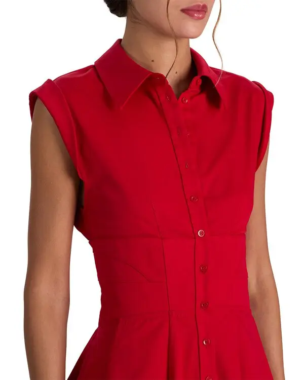 Alice + Olivia Kim Paneled Corset Flare Mini Dress - Hibiscus