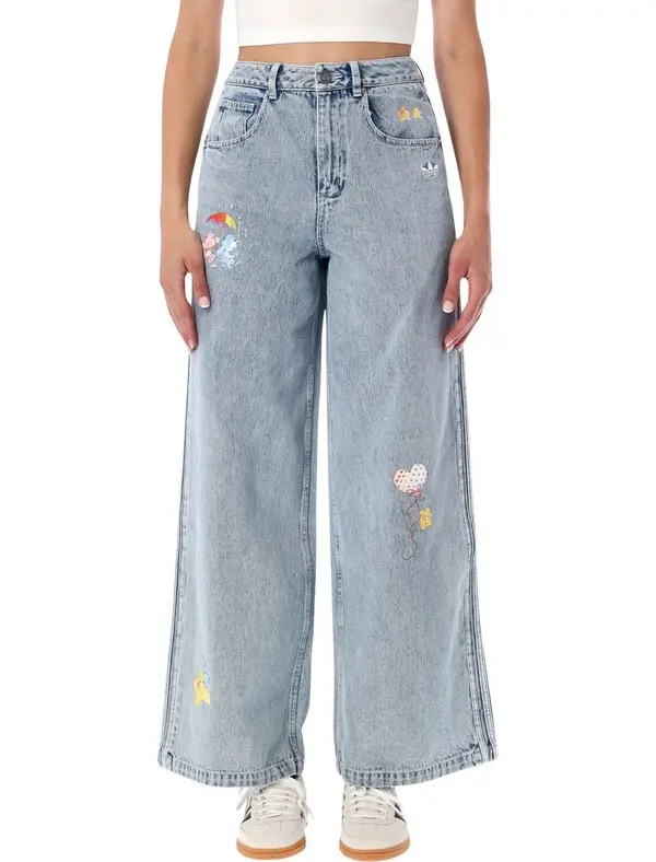 ADIDAS ORIGINALS High-rise Wide-leg Jeans With Side Stripes - Blu