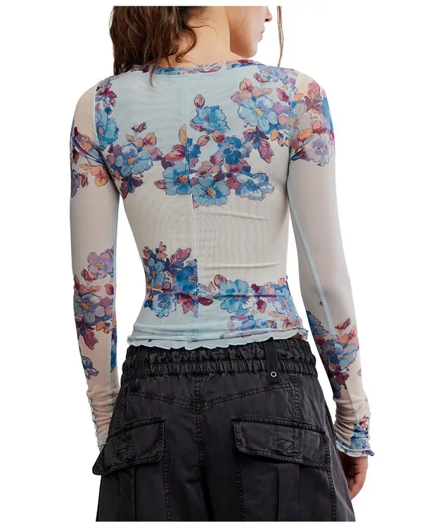 Free People Lilly Printed Long Sleeve Top - Frost Combo
