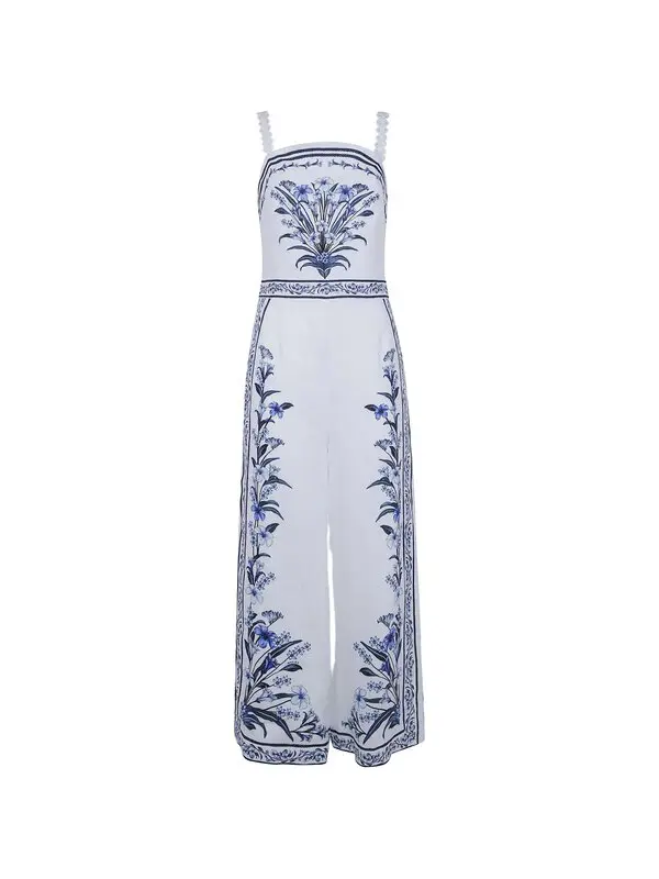 Farm Rio Scalloped Strap Wide-leg Dress - Bianco