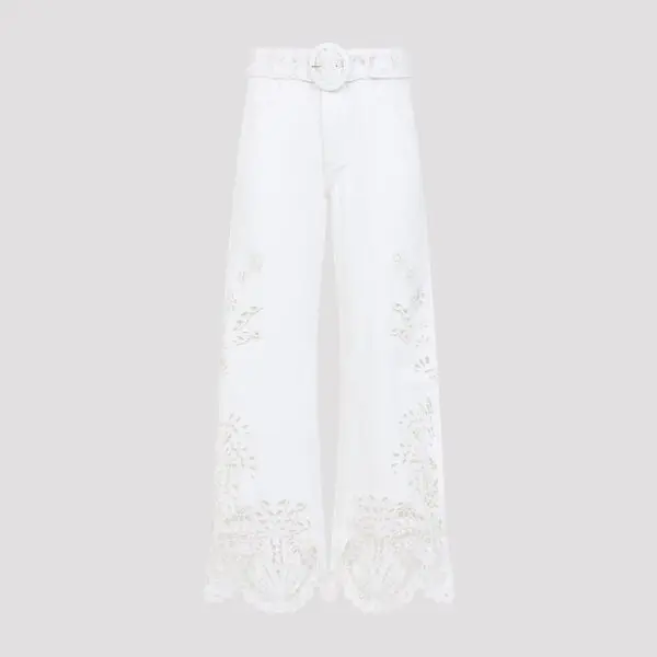 Farm Rio Denim Cornely Embroidered Cropped Pants - White