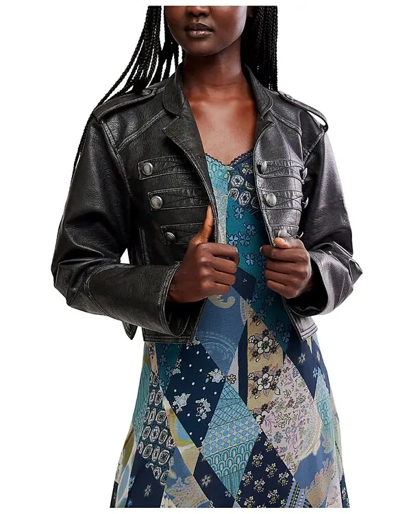 Free People Ryland Faux Leather Band Jacket - Black