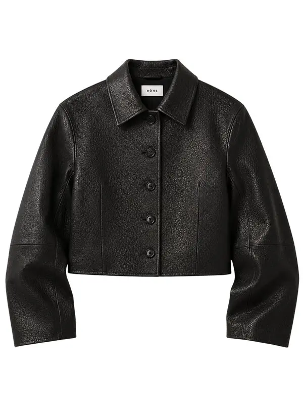RÓHE Hammered Leather Cropped Mini Jacket With Knotted Button Closures - Black