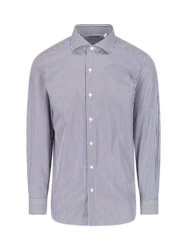 FINAMORE 1925 Finely Tailored 100% Cotton Dress Shirt - Blue