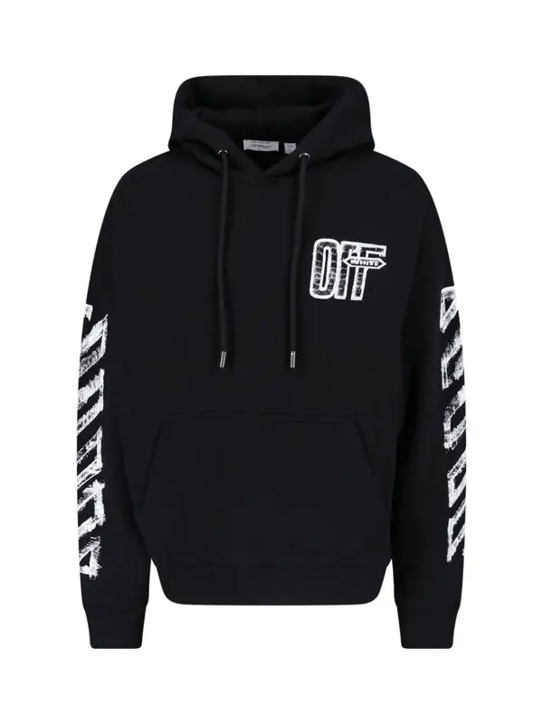 Off-White Graphic Print Pullover Hoodie - Black