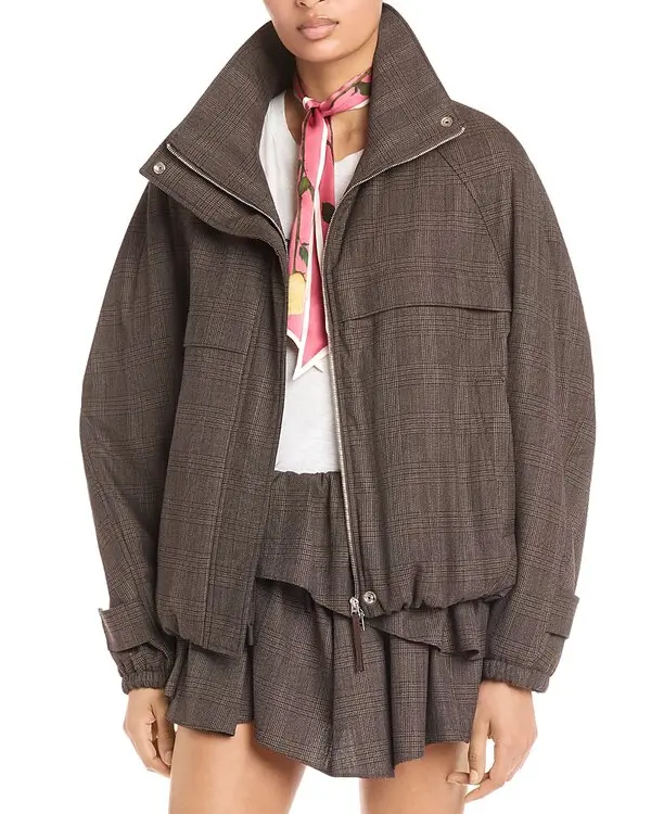 Acne Studios Stand Collar Plaid Jacket - Brown/black