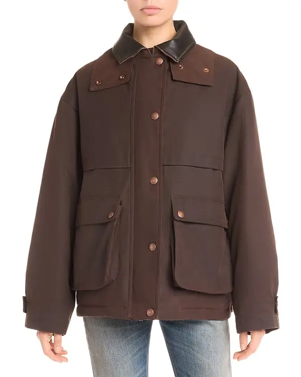 Acne Studios Leather Trim Field Jacket - Dark Brown