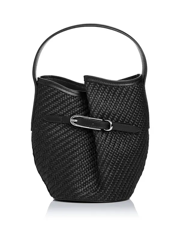LIFFNER Belted Mini Raffia Bucket Bag - Blk Slvr