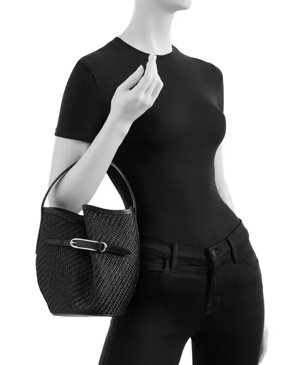 LIFFNER Belted Mini Raffia Bucket Bag